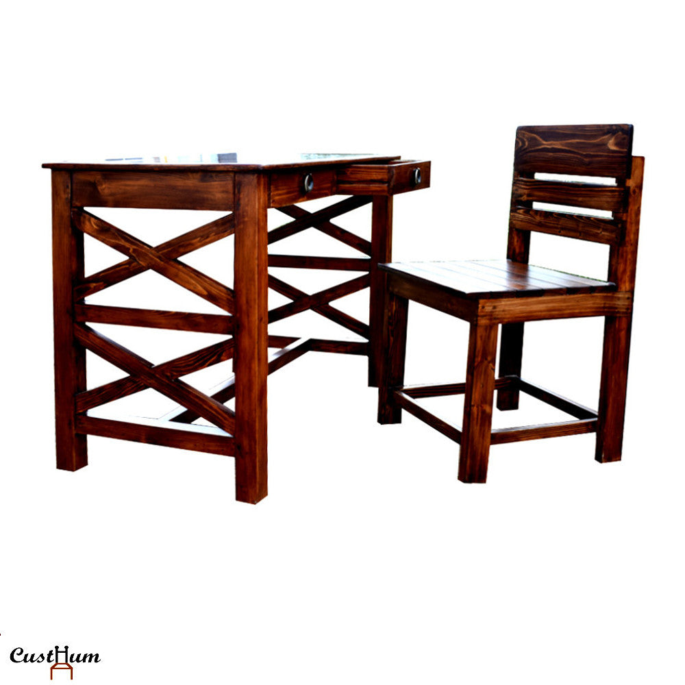 Skriva - Rustic Solid Wood Study Table with Drawers – CustHum